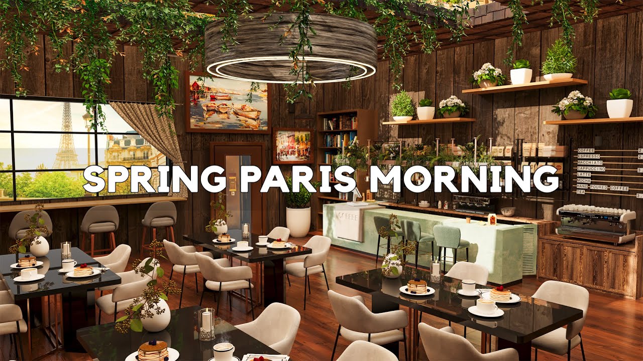 4K Spring Morning Coffee Shop Jazz Music - Morning Spring Paris with ...