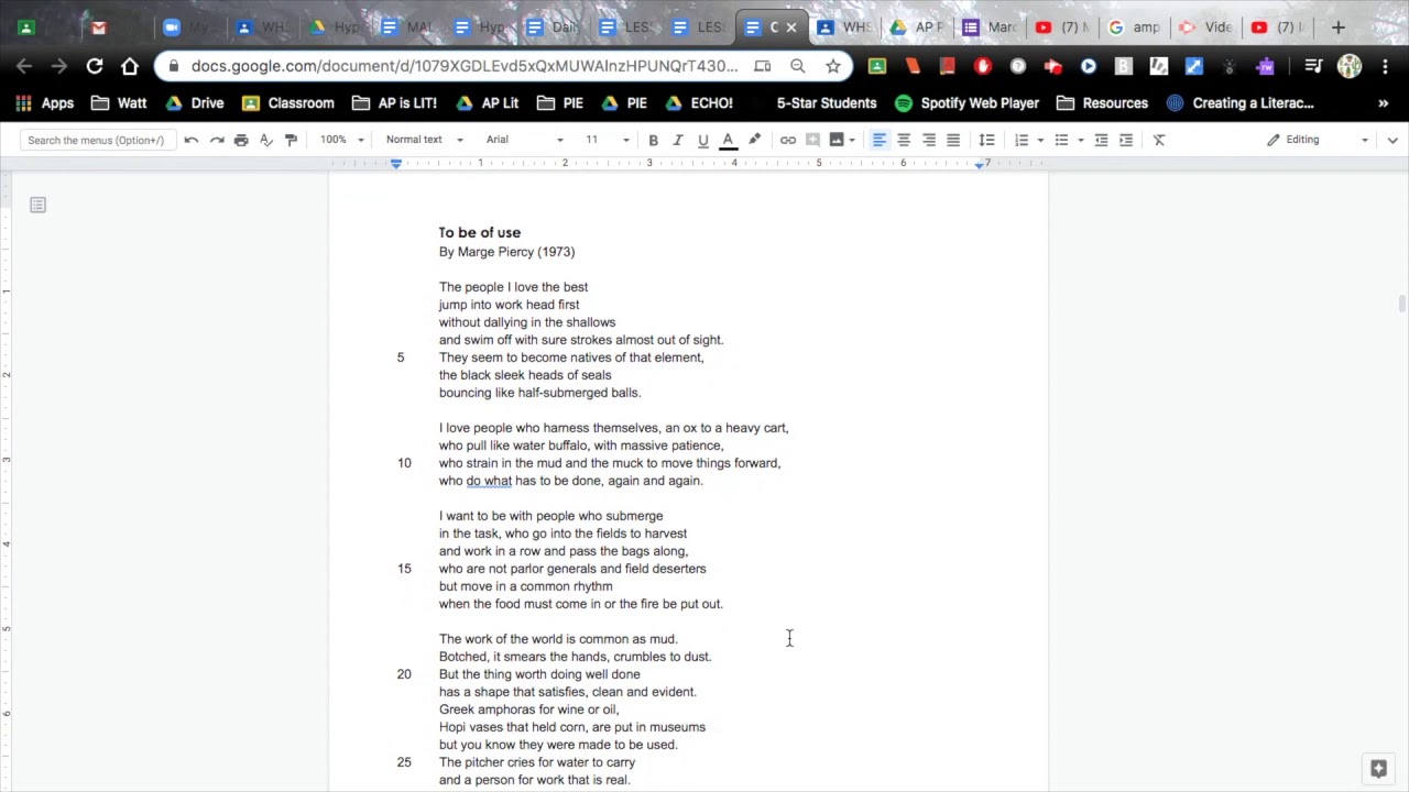 To be of Use by Marge Piercy -- Reading Summary Subjects - YouTube