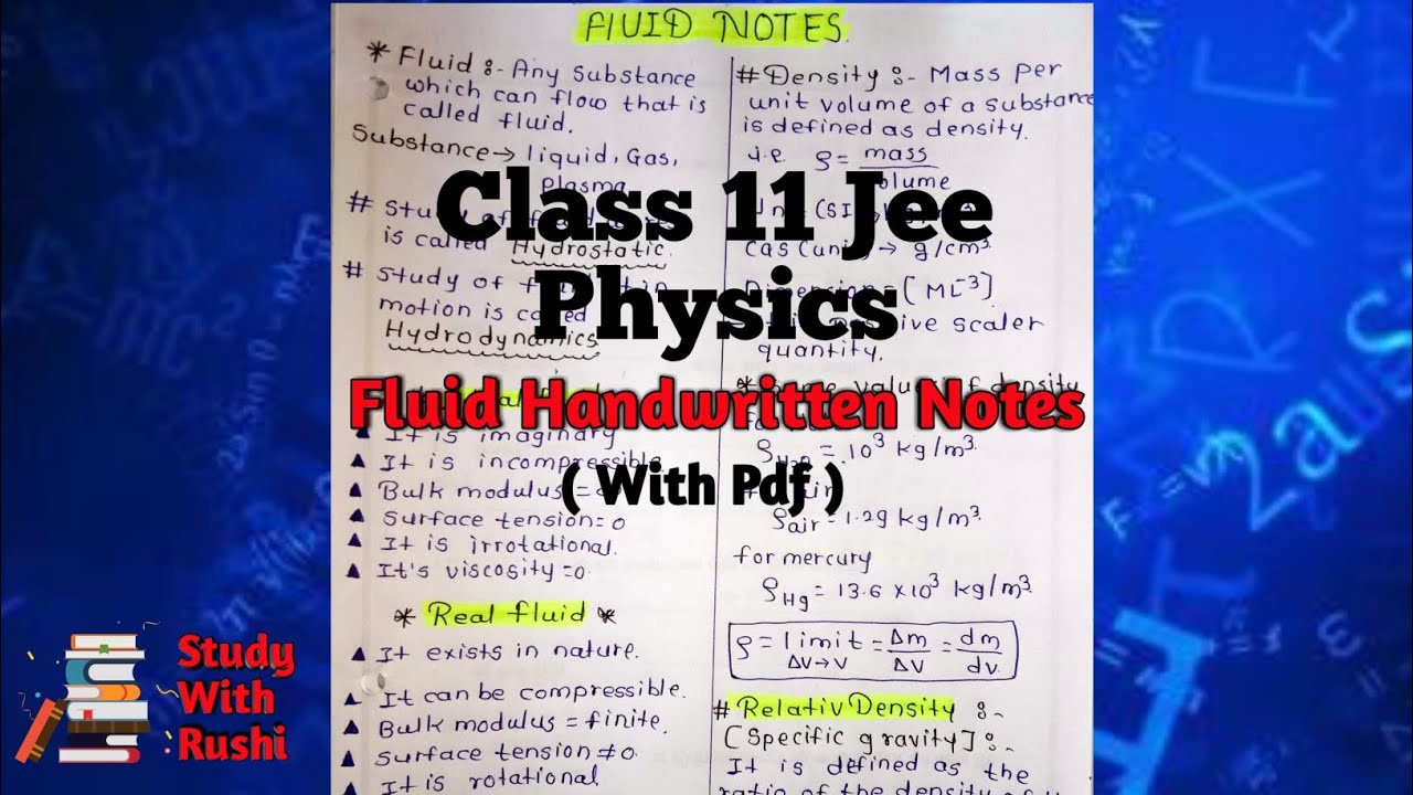 Machanical Properties Of Fluid Class 11 Jee Notes | Jee Main Physics ...