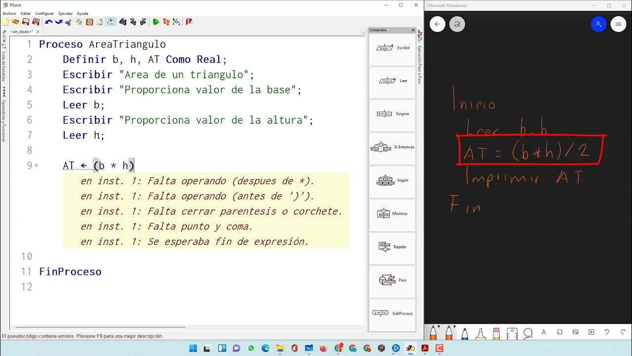 Pseudocódigo área de triángulo - YouTube