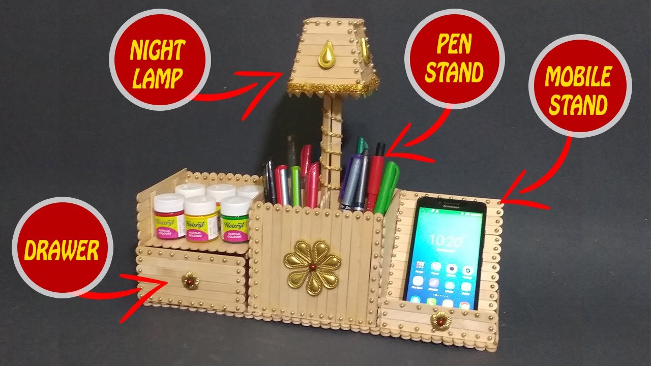 DIY - Night Lamp & Pen Stand & Mobile Stand & Drawer All In One Craft ...