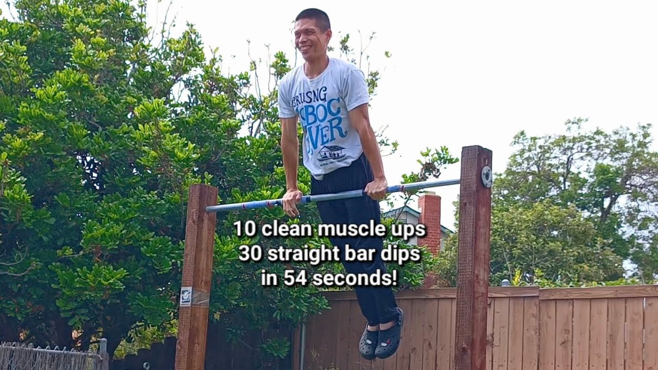 10 clean muscle ups and 30 straight bar dips in 54 seconds! - YouTube