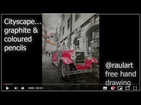 Cityscape graphite & coloured pencils drawing - YouTube