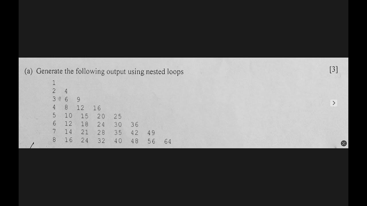 Generate the following output using nested loops - YouTube