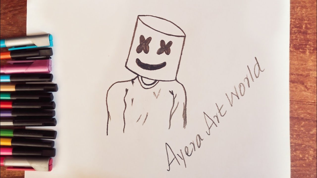 How To Draw Marshmallow Step By Step | Marshmallow DJ Drawing - YouTube