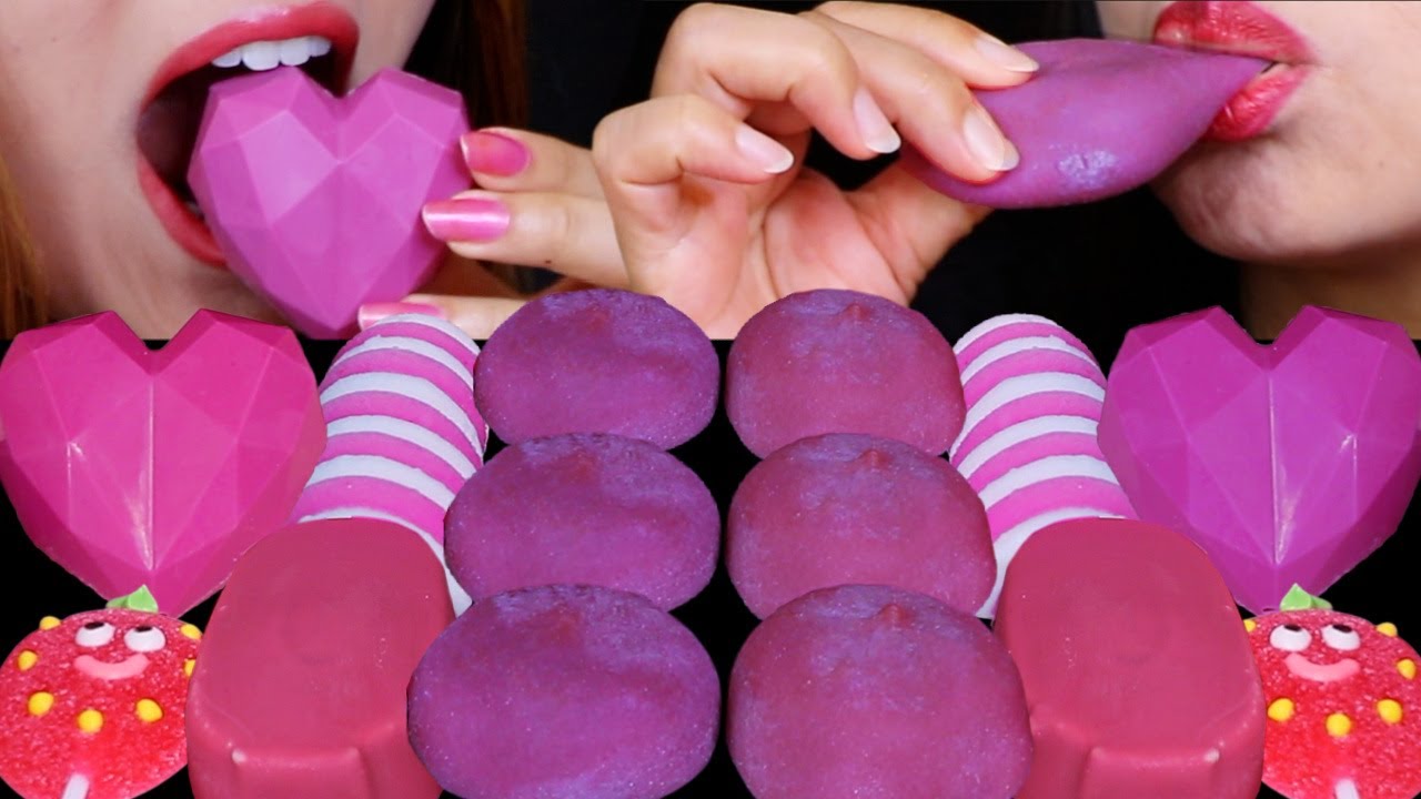 ASMR PURPLE UBE MOCHI ICE CREAM, CHOCOLATE BOMB HEART, STRAWBERRY JELLY ...