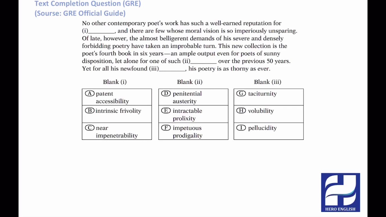 [HERO ENGLISH] GRE Text Completion Sample 1 - YouTube