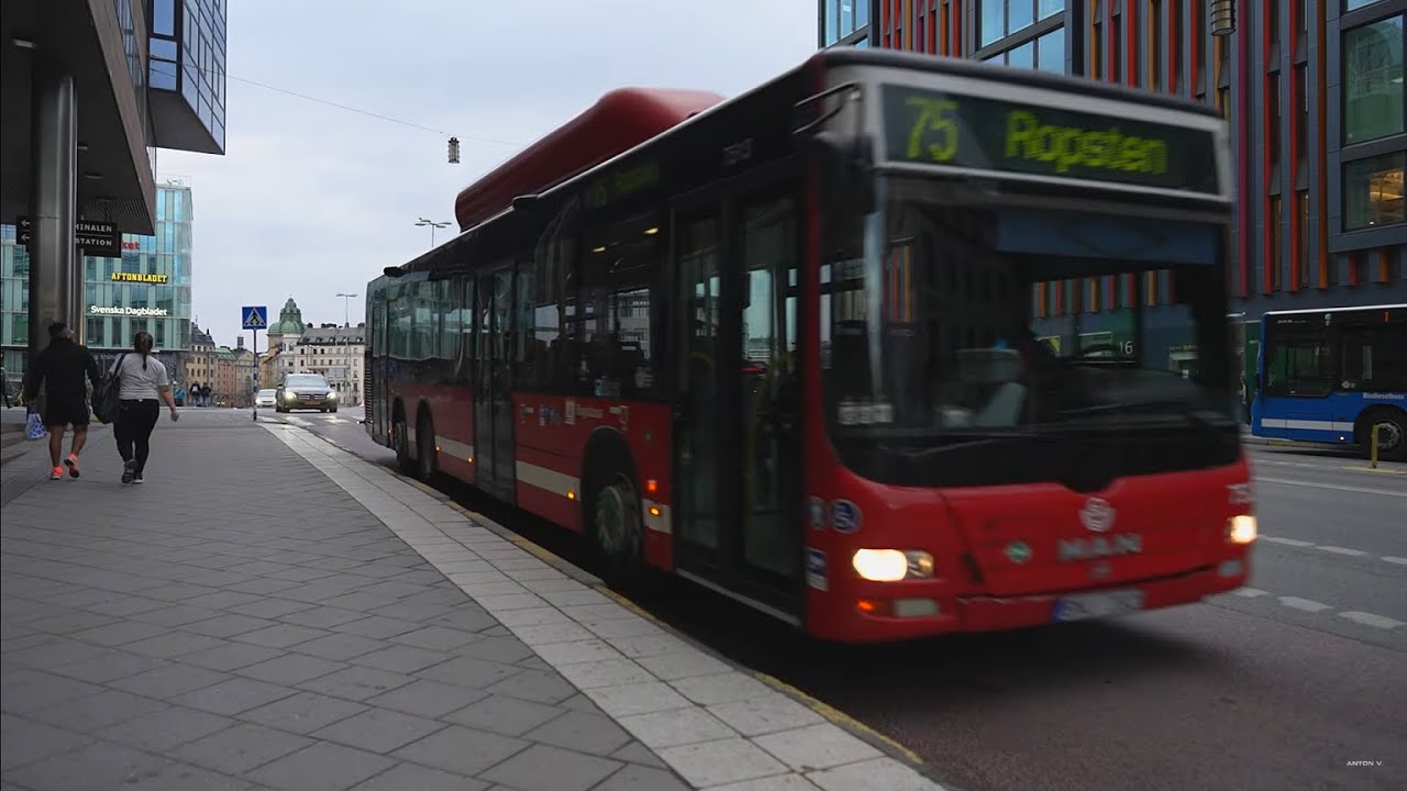Sweden, Stockholm, bus 75 ride from Cityterminalen to Ropsten - YouTube