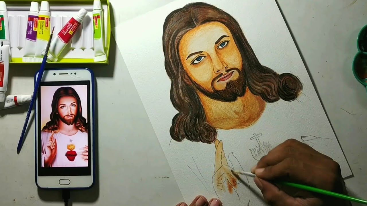 Jesus Painting | How To Draw Jesus Christ | Christmas Day Special ...