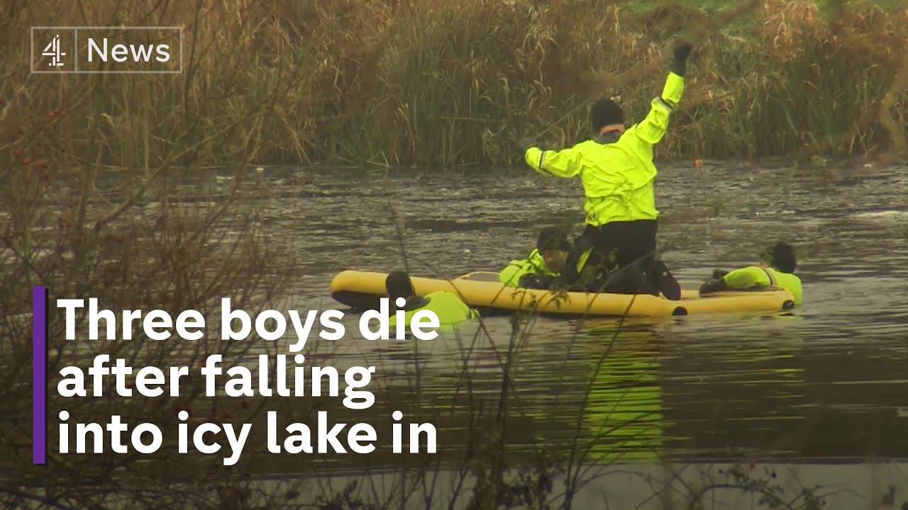 Three boys die after falling into icy lake in West Midlands - YouTube