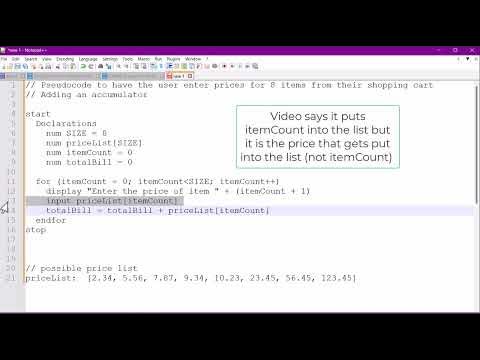 CIS125 Accumulator with a Loop Arrays - YouTube