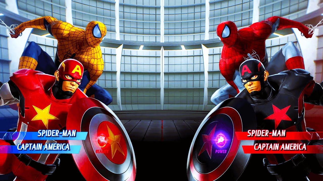 Yellow Spiderman & Red Captain America vs Spiderman & Black Cap ...