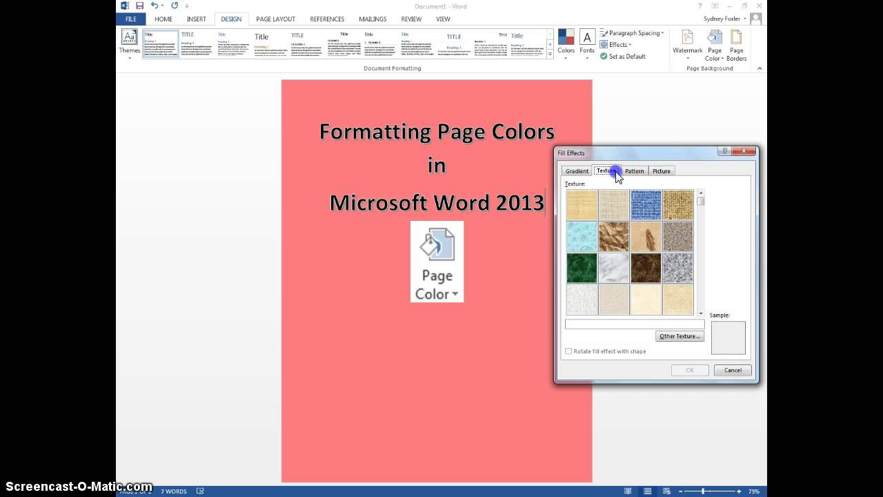 Formatting Page Colors Tutorial (Word2013) - YouTube