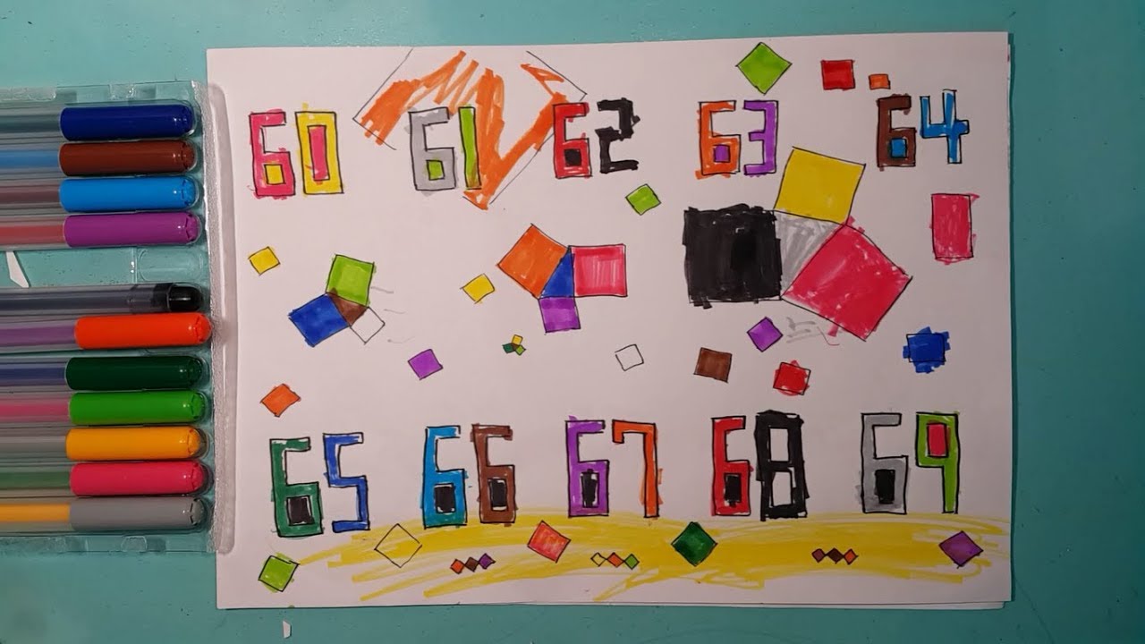 Numbers 60 to 69 | Write and Color Drawing | Coloring Page | Learn ...