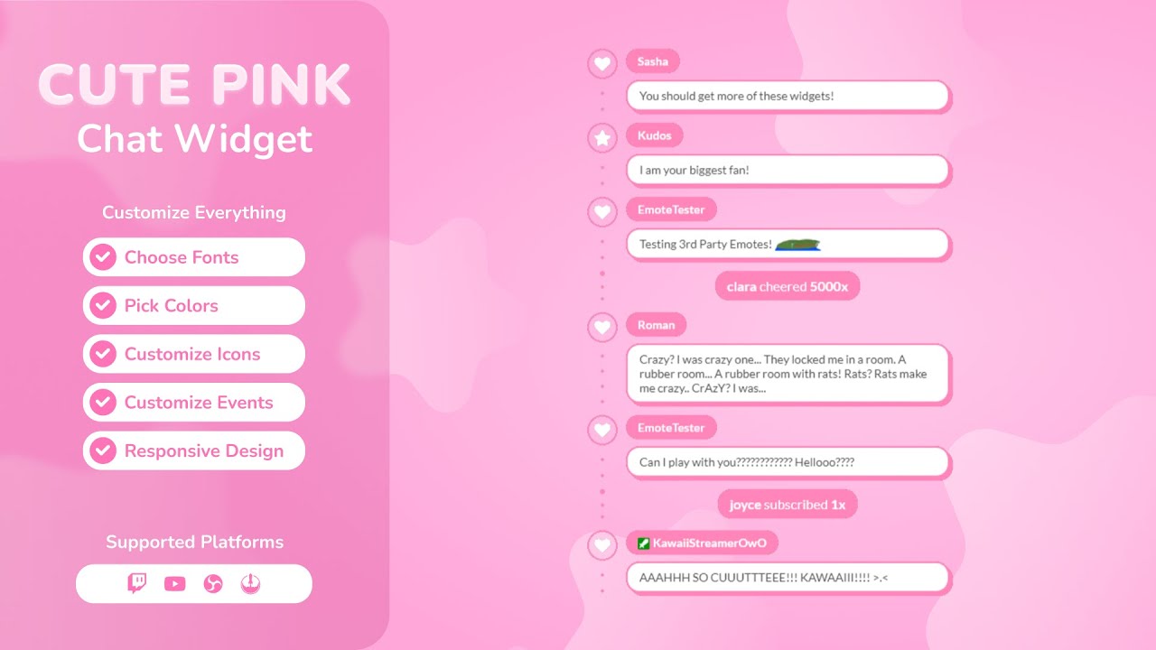 Cute Kawaii Pink Chat Widget for Twitch, StreamElements & OBS Studio ...