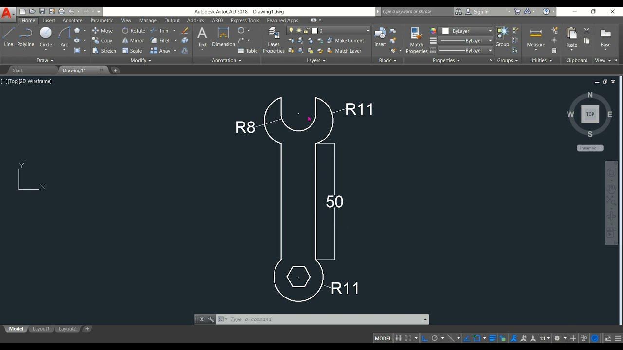 AutoCAD Tutorial - How to Make Wrench/Spanner - YouTube