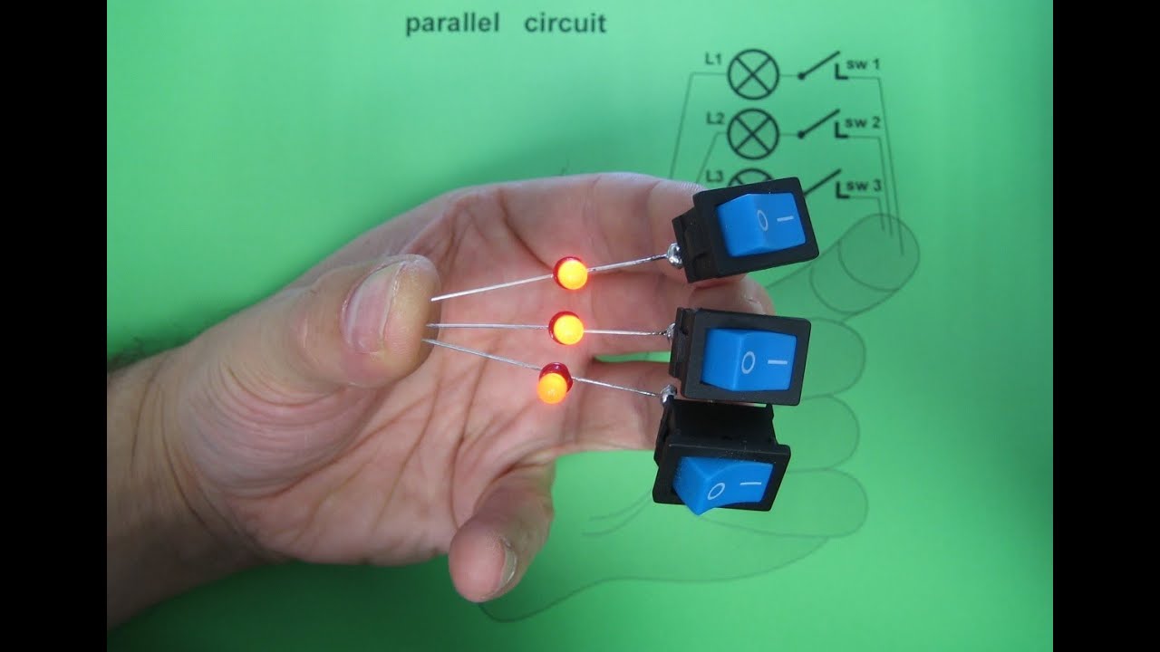3 LEDs powered by hand - parallel circuit 1 - YouTube