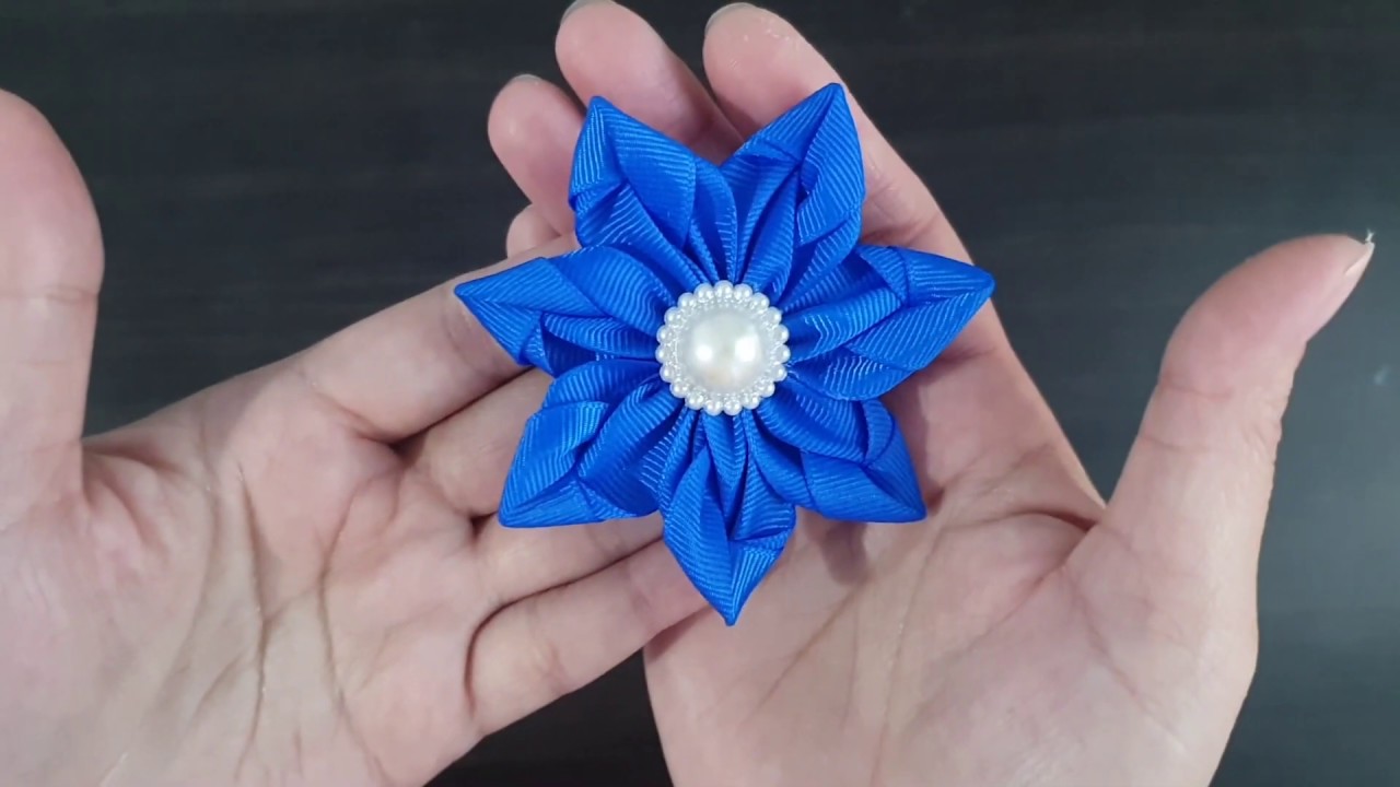 diy simple ribbon | blue flower ribbon | handmade - YouTube