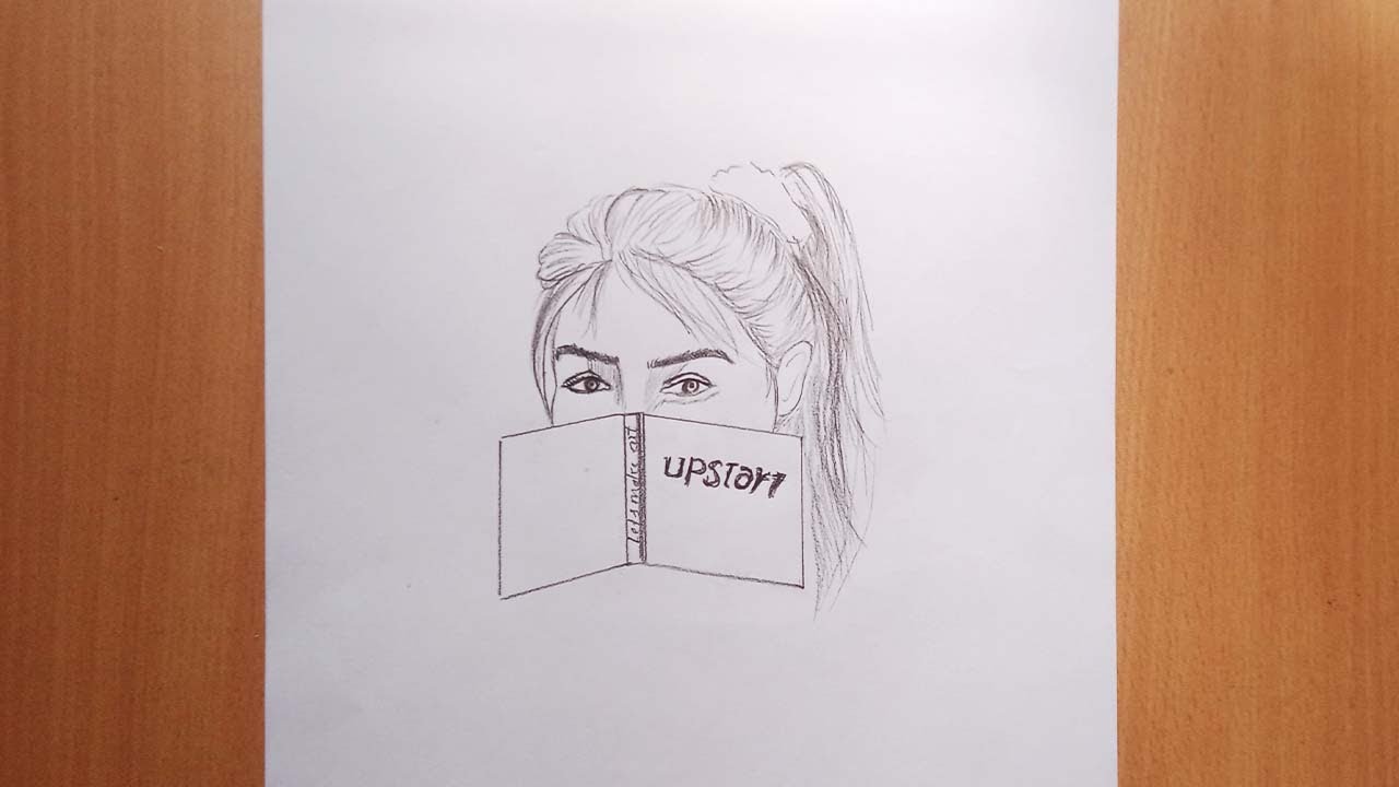 Easy drawing of a girl with book in hand |upstart - YouTube