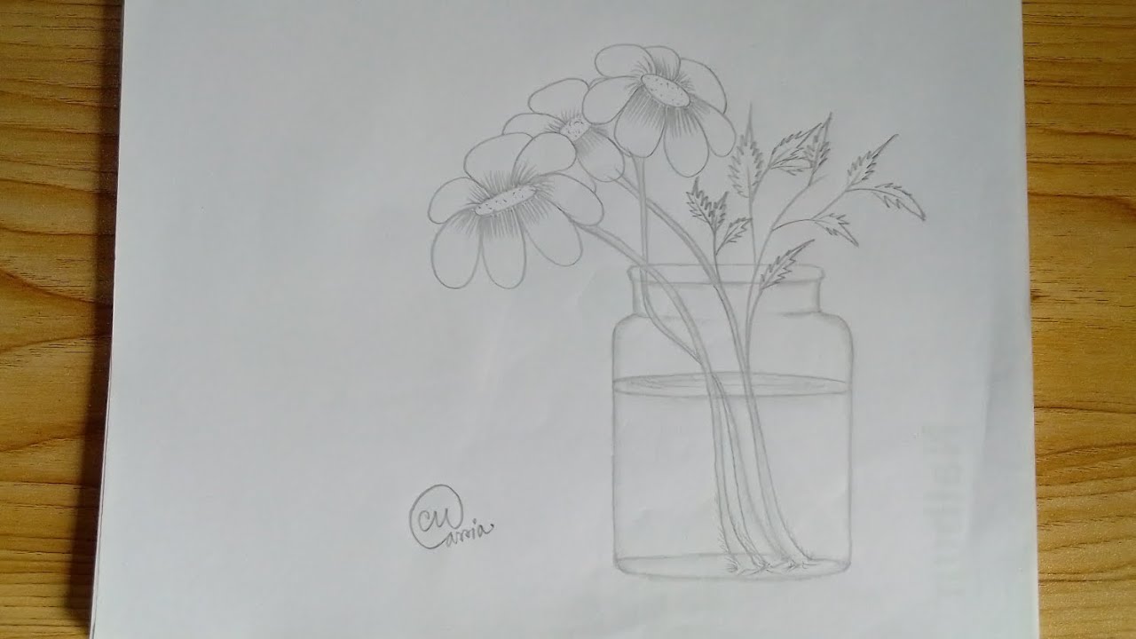 How to draw beautiful glass & Flower drawing ll Pencil drawing very ...