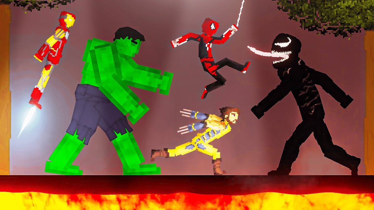 Super Heros vs Venom on Lava in People Playground - YouTube