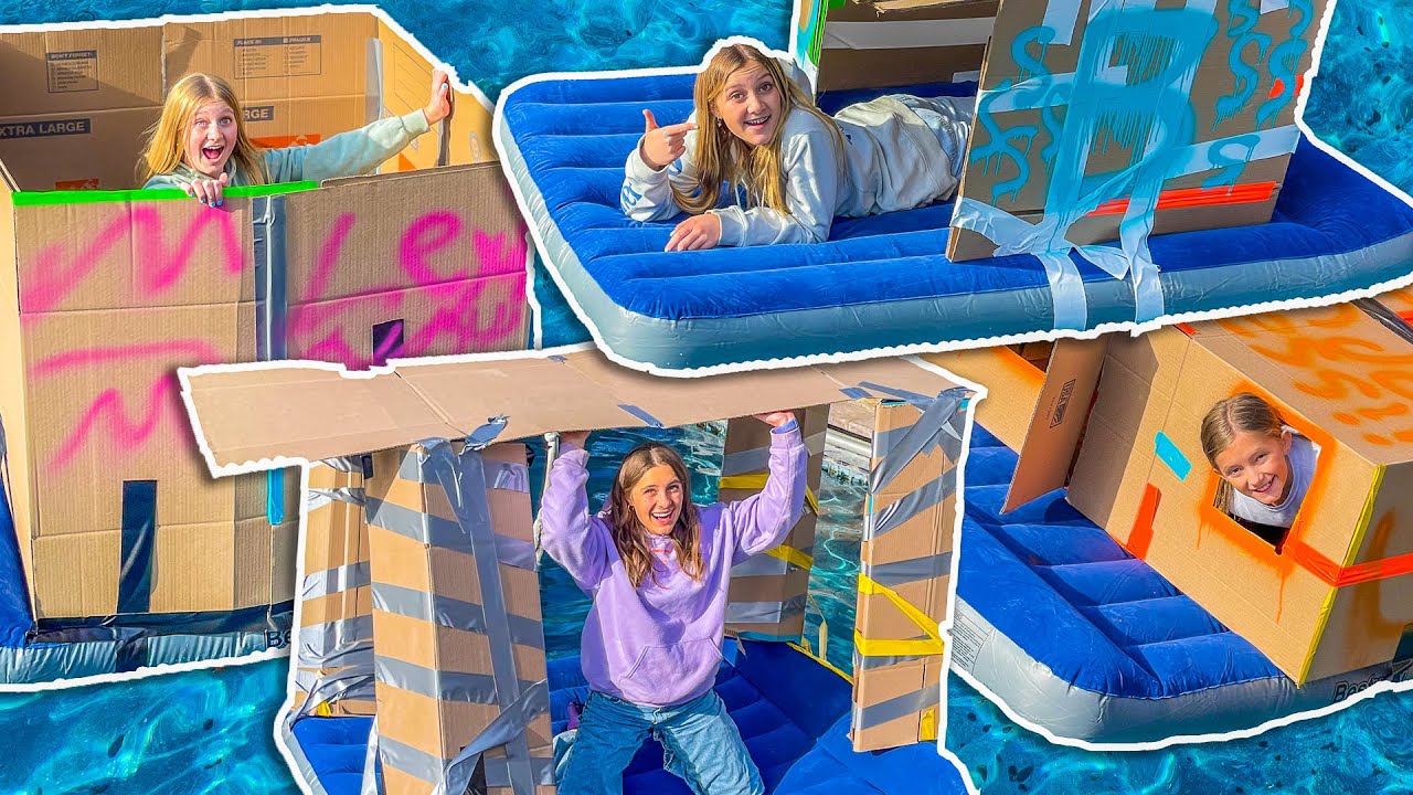 24 HOURS ON our CARDBOARD BOATs!! - YouTube