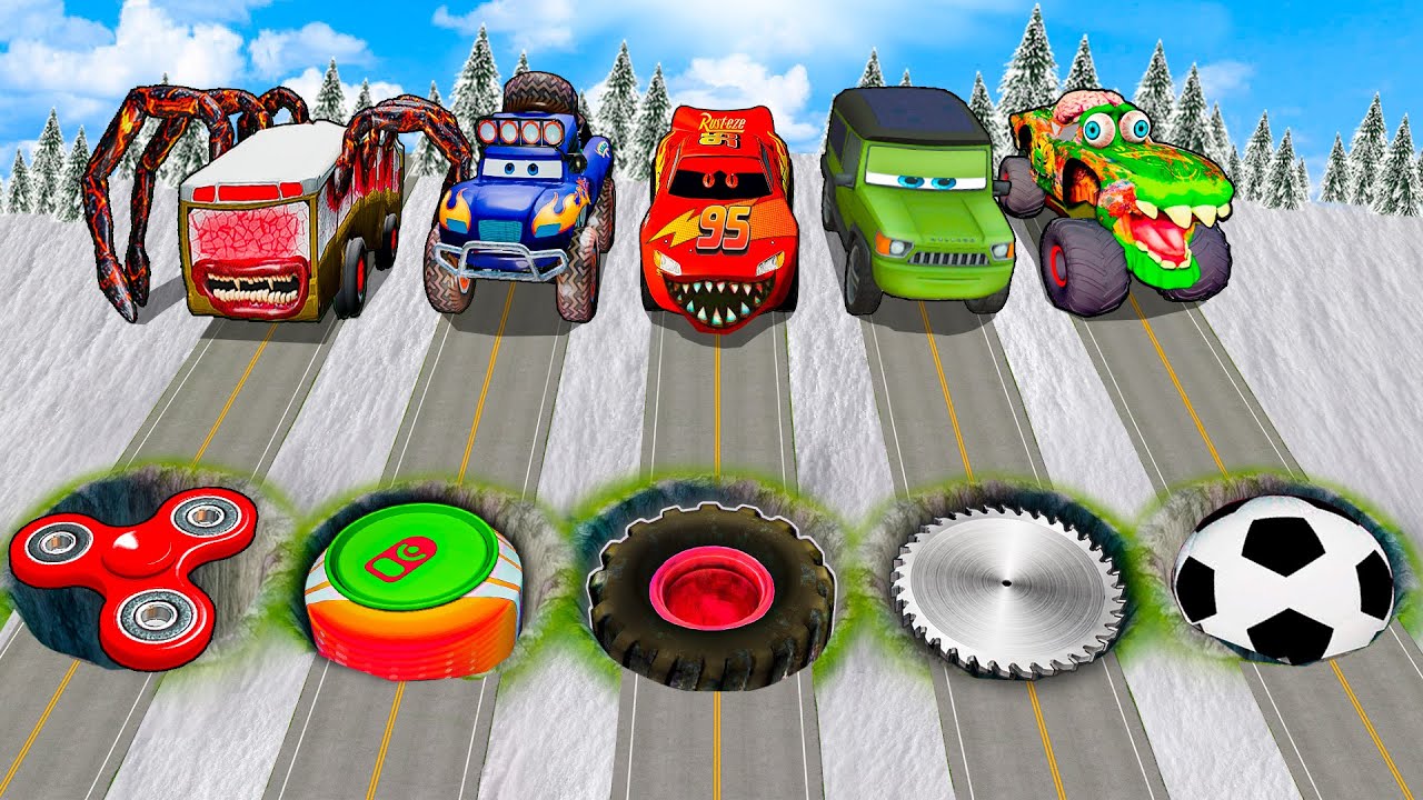 Mega Pits with McQueen and Pixar Cars vs Big & Small Lightning McQueen ...