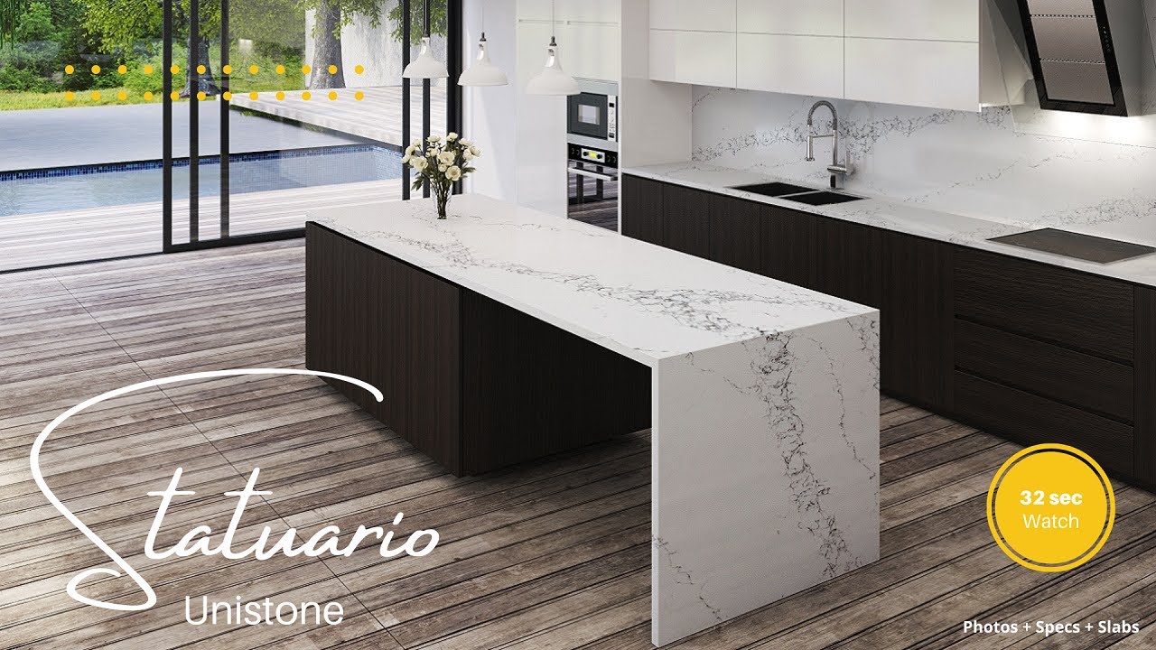 9 Unistone Statuario Quartz Photos For Your New Kitchen Project - YouTube