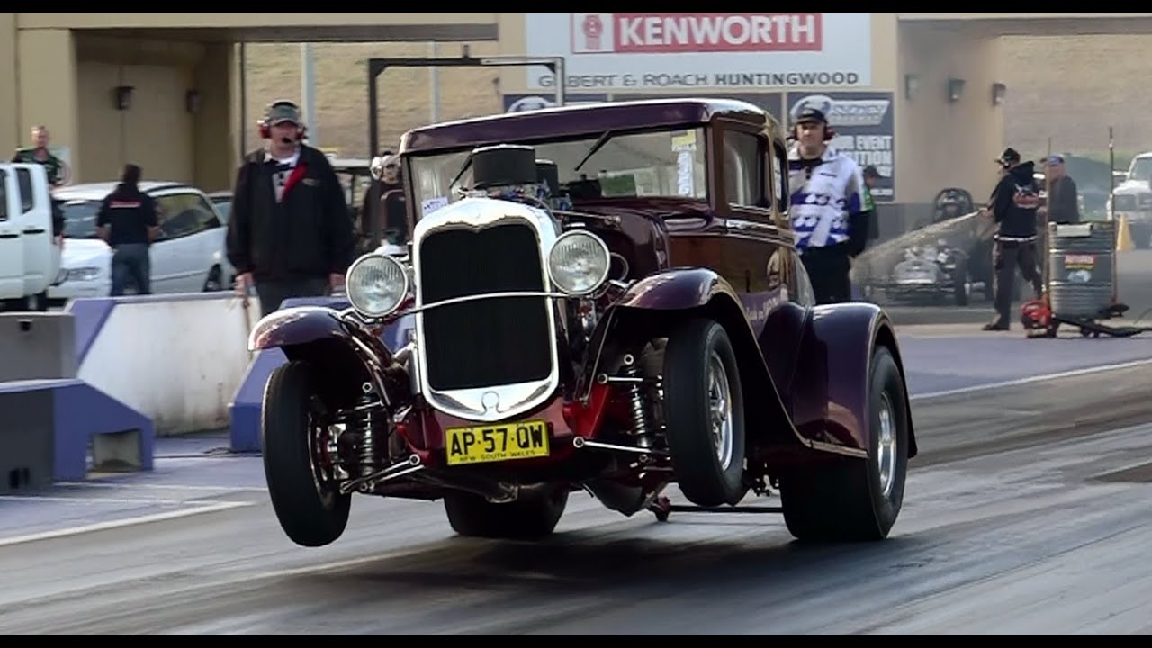 JOE CONDELLO 8 SEC SUPERCHARGED V8 FORD COUPE HOT ROD AT SYDNEY DRAGWAY ...