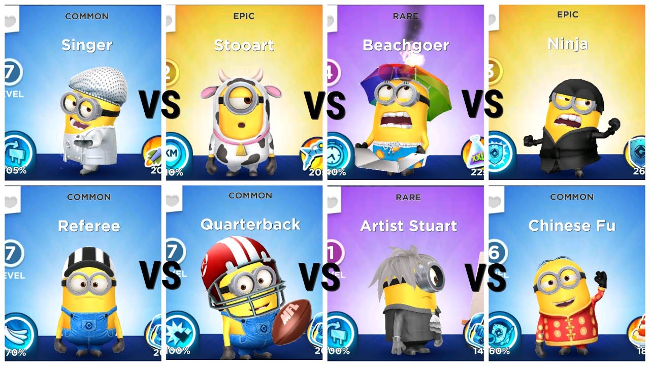 Minion Rush Singer VS Stooart VS Beachgoer VS Ninja VS Referee VS ...