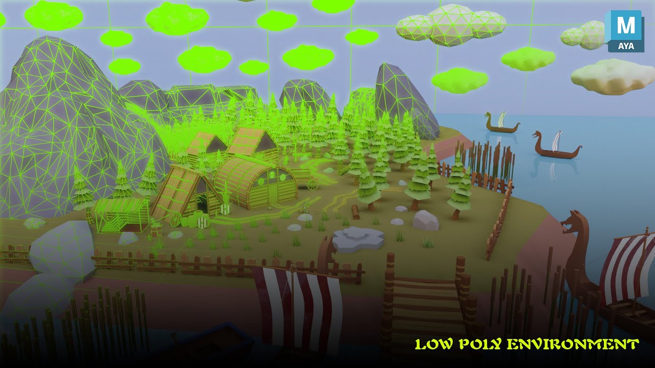 Low Poly Maya 3D Model: Viking Village with Ships and Landscape - YouTube