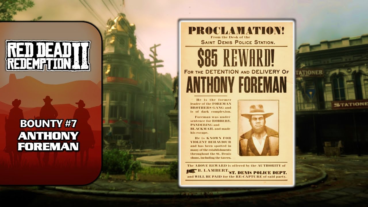 RDR2 [100% Walkthrough] - Bounty #7: Anthony Foreman - YouTube