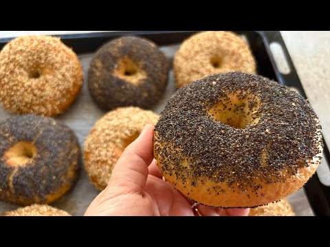 BU EKMEK HAŞLANARAK PİŞİRİLİYOR | EN GÜZEL SANDVİÇ EKMEĞİ 🥯AMERİKAN BAGEL 🥯 #bagel #ekmek