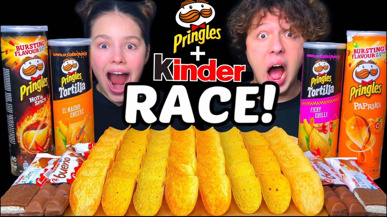 ASMR PRINGLES RACE + KINDER MILK-SLICE, BUENO CHOCOLATE CANDY BARS ...
