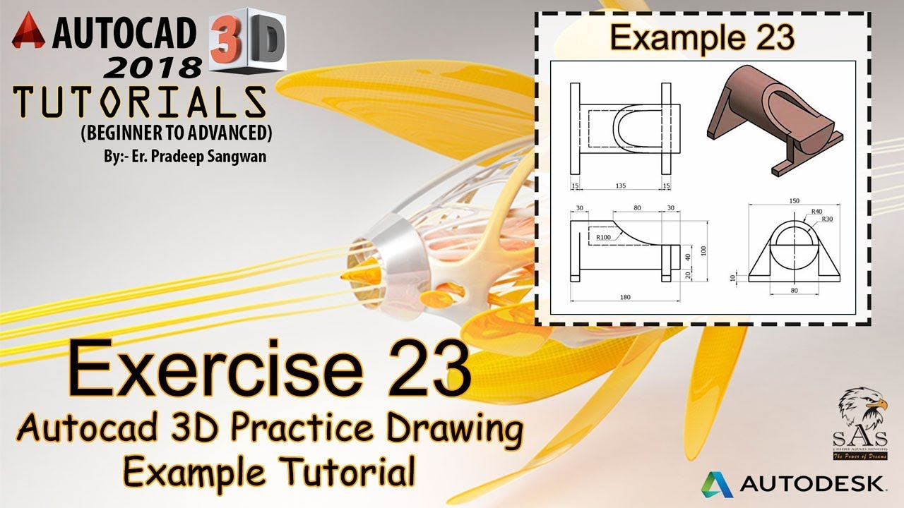 Autocad 3D Practice Drawing | Exercise 23 | Autocad 3D Example Tutorial ...