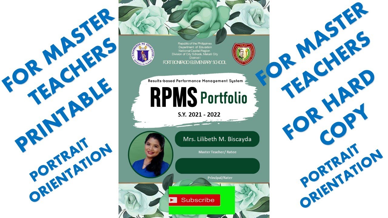RPMS PORTFOLIO for MASTER TEACHERS SY 2021-2022 (PORTRAIT STYLE ...