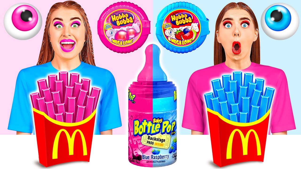 Pink Food vs Blue Food Color Challenge by BaRaDa Challenge - YouTube