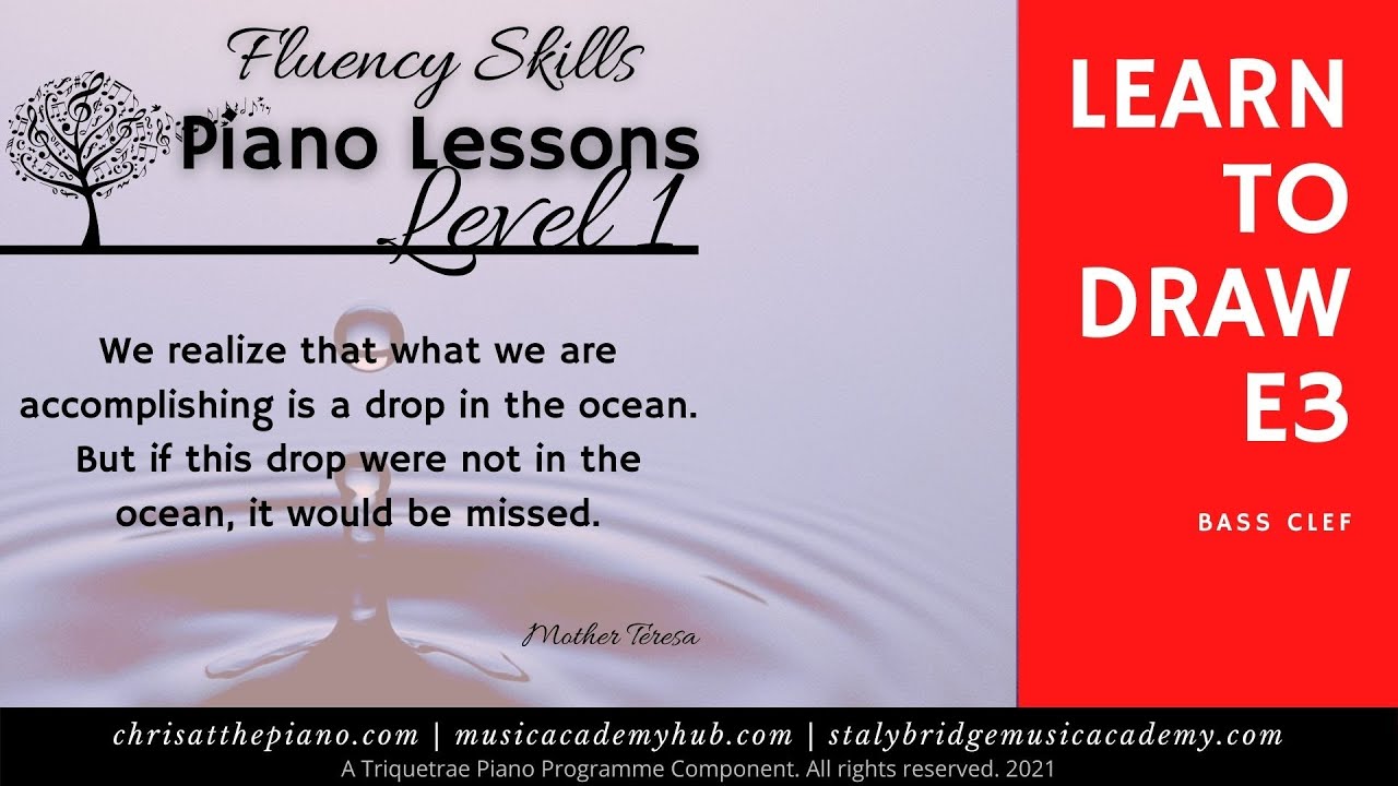 Level 1 Video Droplets Fluency. How to Draw E3 in the Bass Clef - YouTube