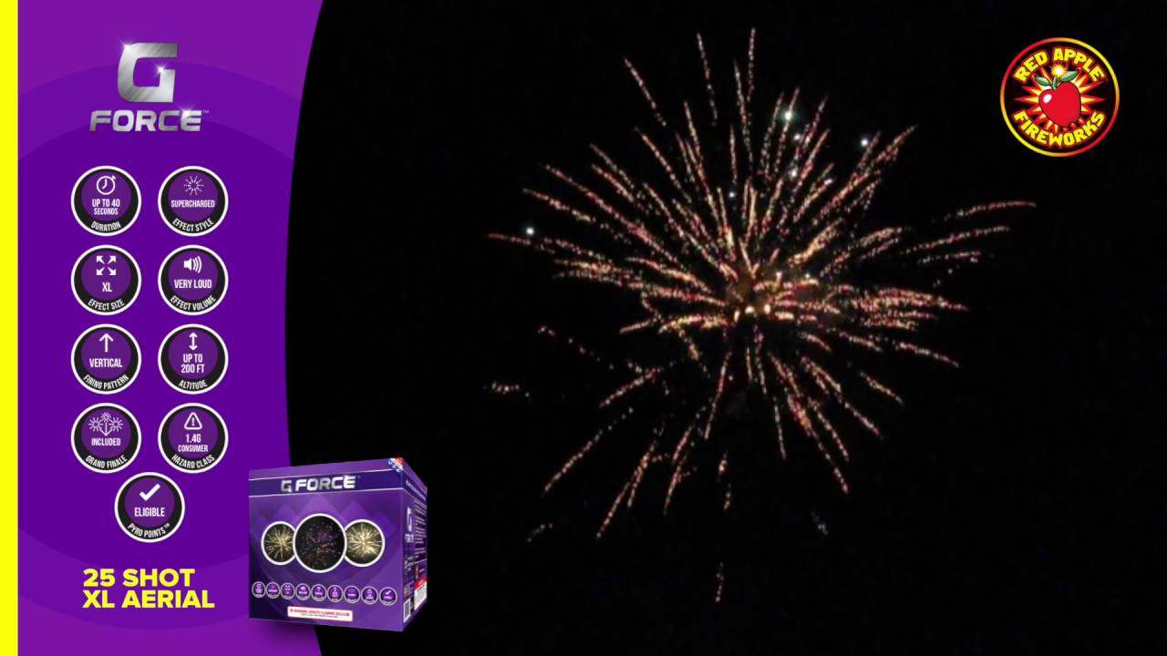 G Force 25 Shot XL Aerial by Red Apple Fireworks - YouTube