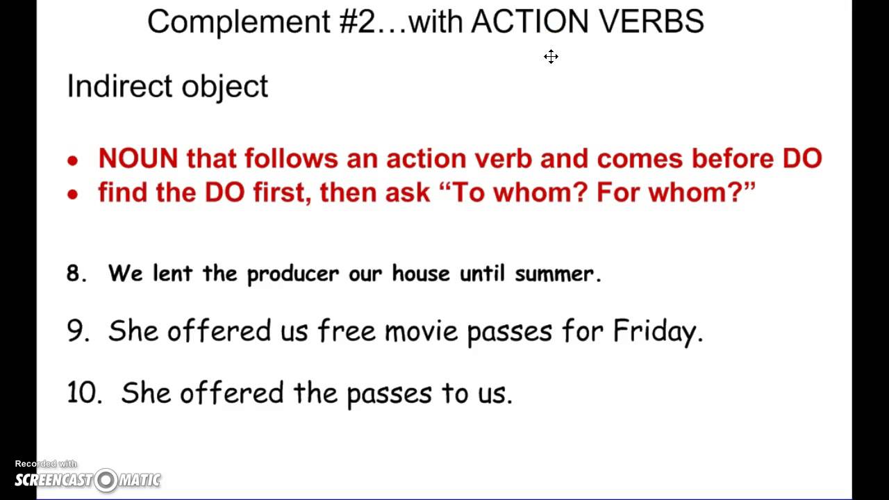 S + AV + DO, S + AV + IO + DO (complements of action verbs) - YouTube