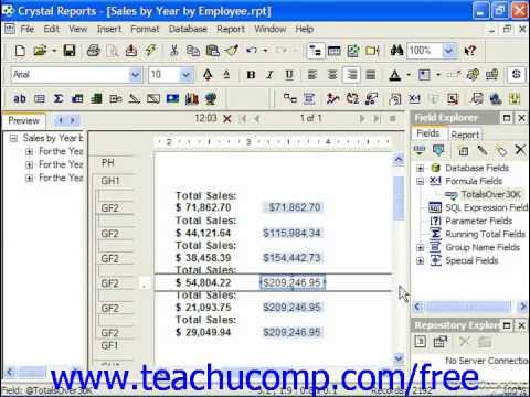 Crystal Reports Tutorial Using & Displaying Variables Business Objects Training Lesson 14.3 ...