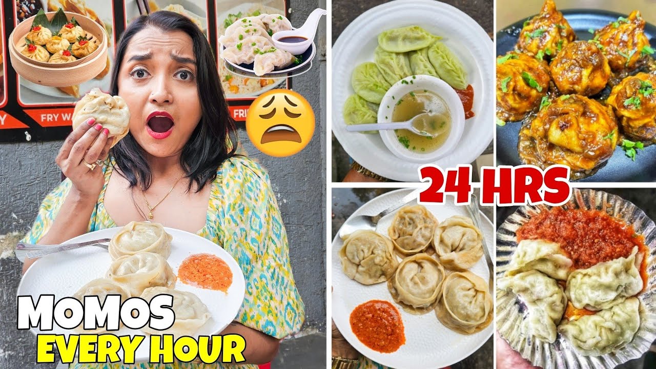 I ate MOMO Every Hour for 24 Hours Challenge - Eating Best MOMOS in ...