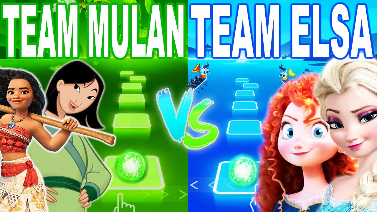 Team Mulan Vs Team Elsa! Mulan And Moana Songs, Frozen Songs - Tiles Hop EDM Rush! - YouTube