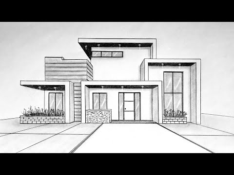 How to draw a house in one point perspective