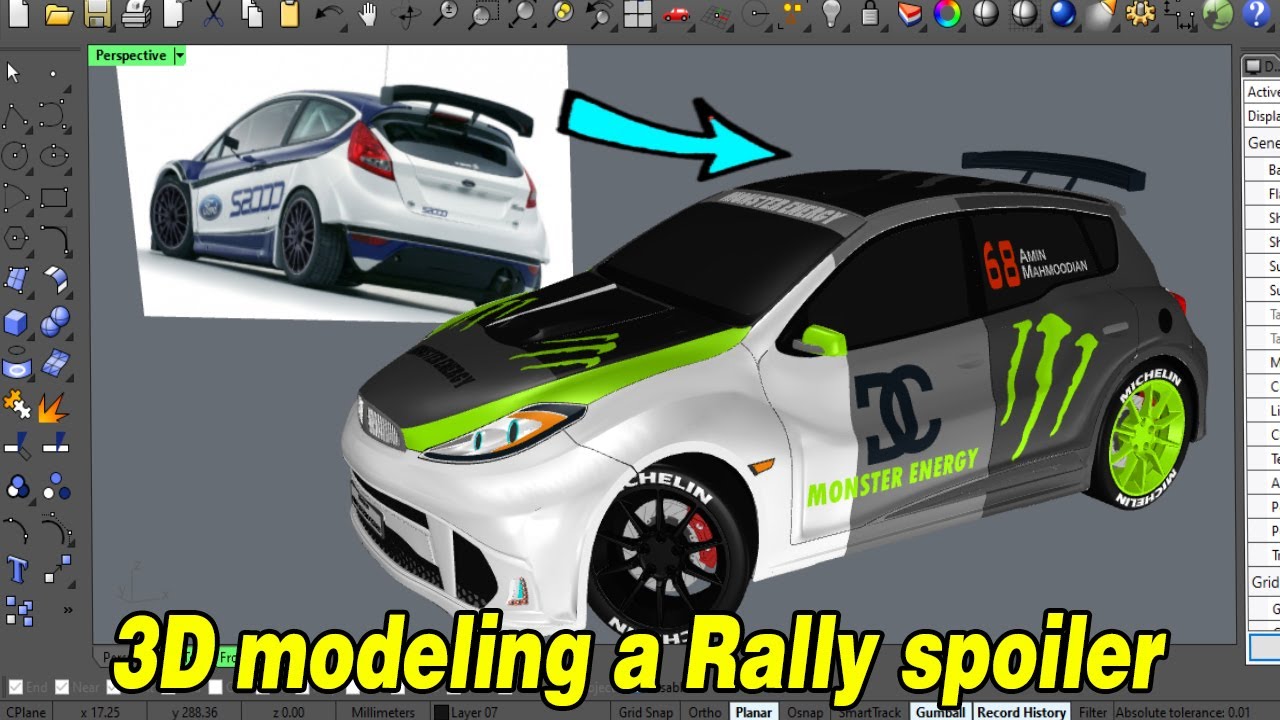 Rhino Tutorials - Car body modeling - Spoiler 3D modeling - YouTube