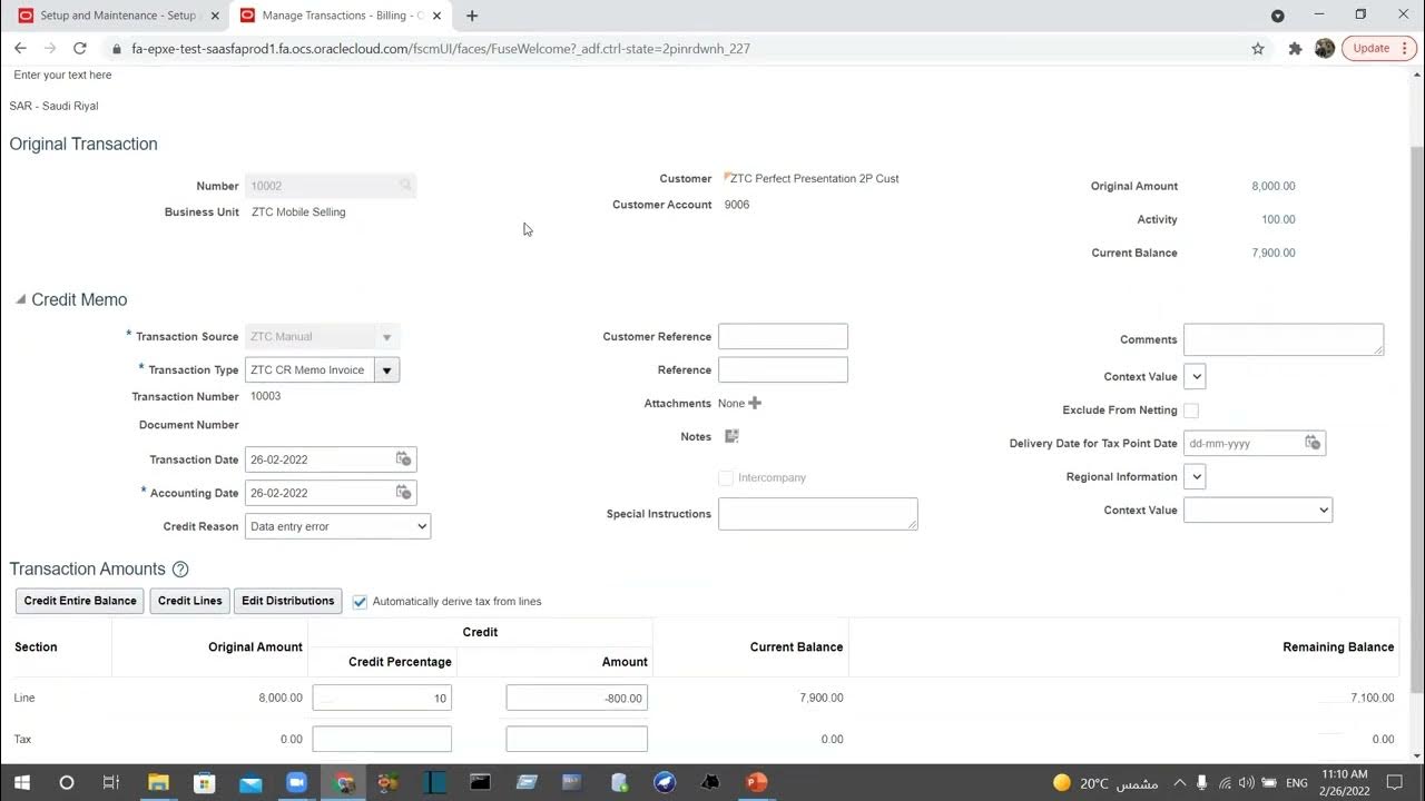 Oracle Fusion - Account Receivables (AR-05)Credit Transaction اوراكل ...