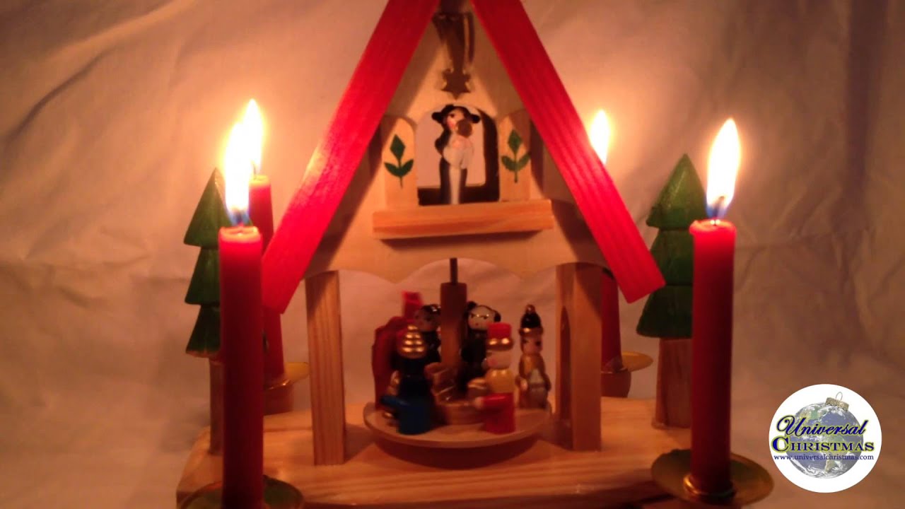 WOODEN ALPINE HOUSE CAROUSEL WITH CANDLES TABLE PIECE - YouTube