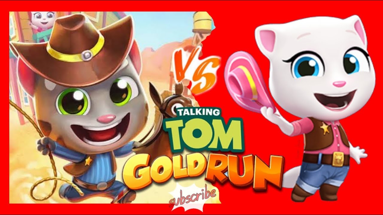 Talking Tom Gold Run - Cowboy Tom vs Cowboy Angela Funny Race Gameplay ...
