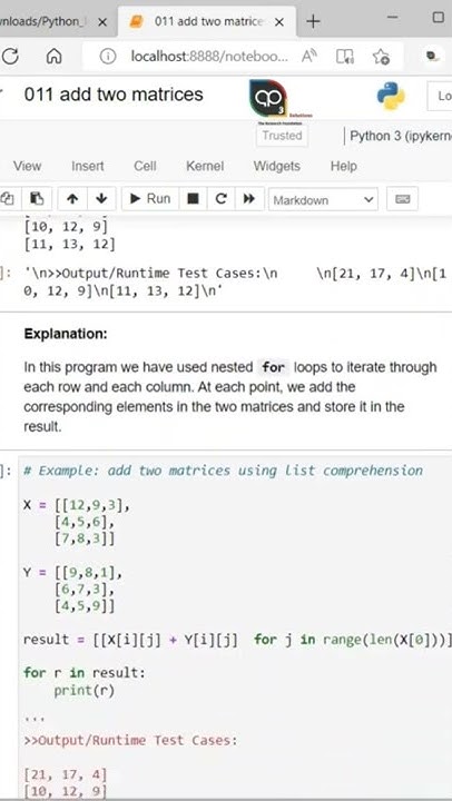02_Python_Datatypes_examples/ 011 add two matrices - YouTube