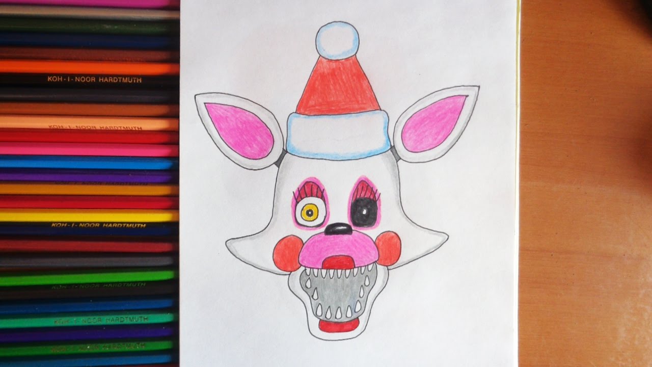 How to draw Mangle Christmas, FNAF, Как нарисовать Новогоднюю Мангл ...